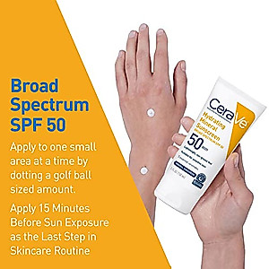 CeraVe 100% Mineral Sunscreen SPF 50 | Body Sunscreen with Zinc Oxide & Titanium Dioxide for Sensitive Skin | With Hyaluronic Acid and Ceramides | 5 oz