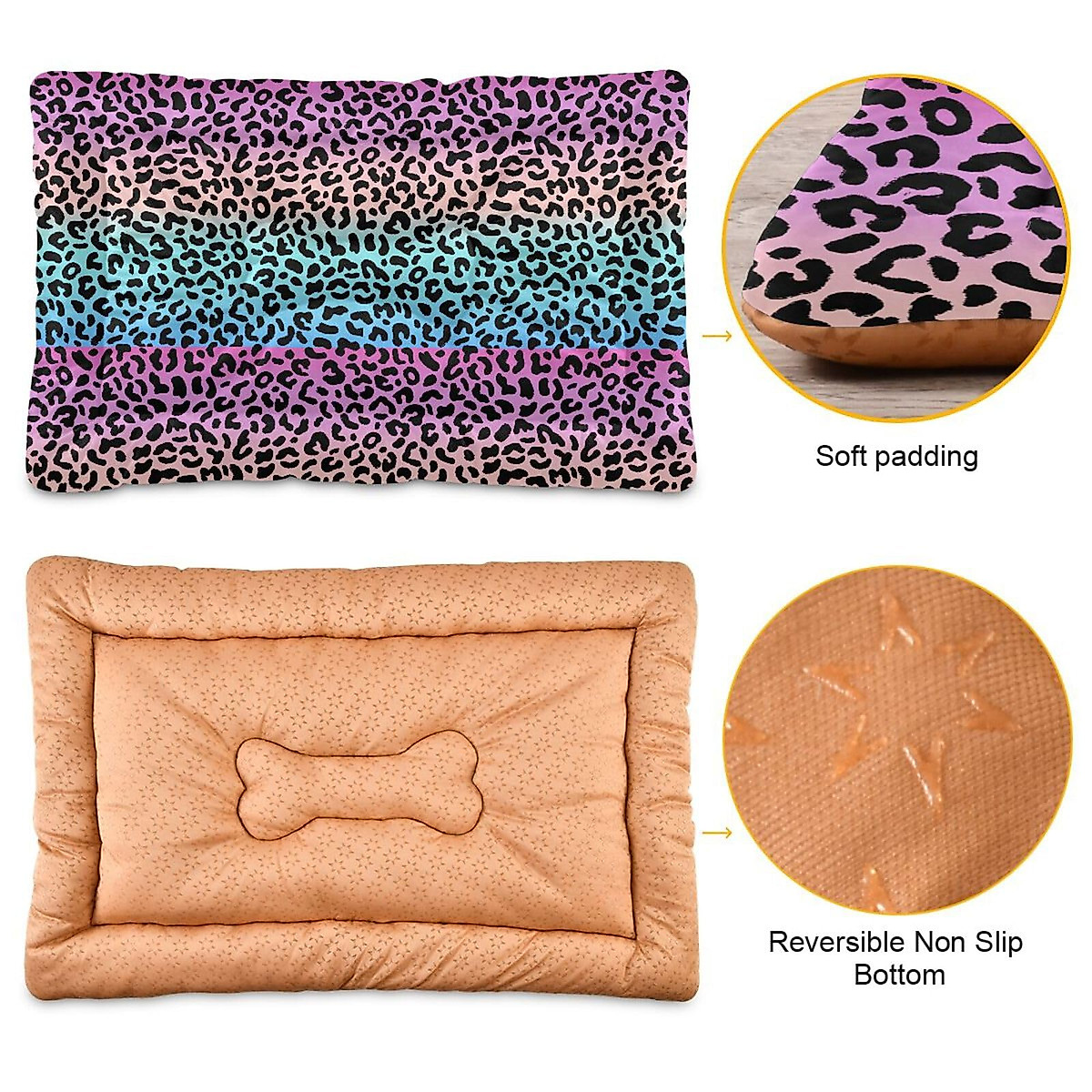 Coikll Leopard Pet Bed Pad Soft Dog Bed Mat with Anti-Slip Bottom, Machine Washable Crate Pad Mattress for Dog Sleeping- 24 * 18inches