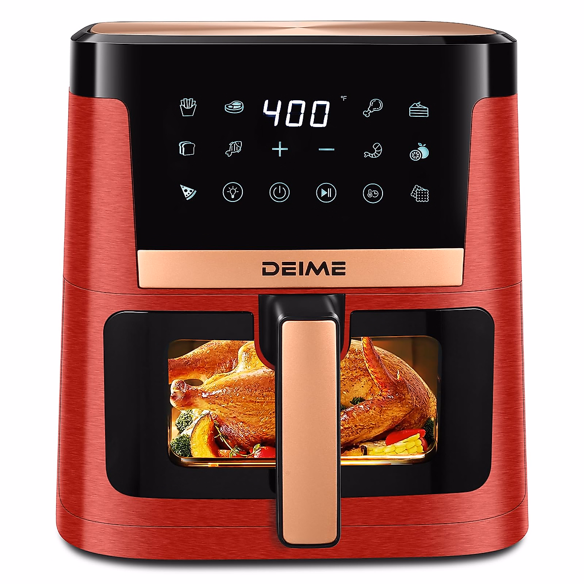 DEIME Air Fryer 7.5 QT 1700W Oilless Oven Healthy Cooker Air Fryers Large Capacity with 12 Presets, Visible Cooking Window, LCD Touch Screen, Customerizable Cooking, Non-Stick Basket (Red)