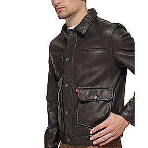 Levi's Men's Lightweight Trucker Shirt Jacket, Dark Brown Faux Leather