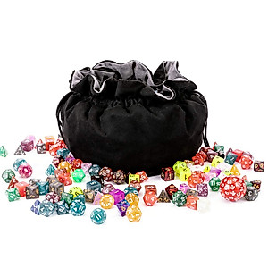 Large DND Dice Drawstring Bags with Pockets Black Storage Bag for RPG MTG Game Dices Capacity Over 300 Dice