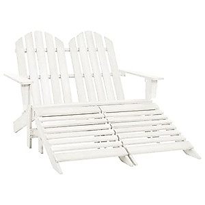 Tidyard 2-Seater Patio Adirondack Chair&Ottoman Fir Wood White Outdoor Fire Pit Chair Wooden Garden Armchair for Porch Pool Lawn Deck Backyard Balcony Outdoor