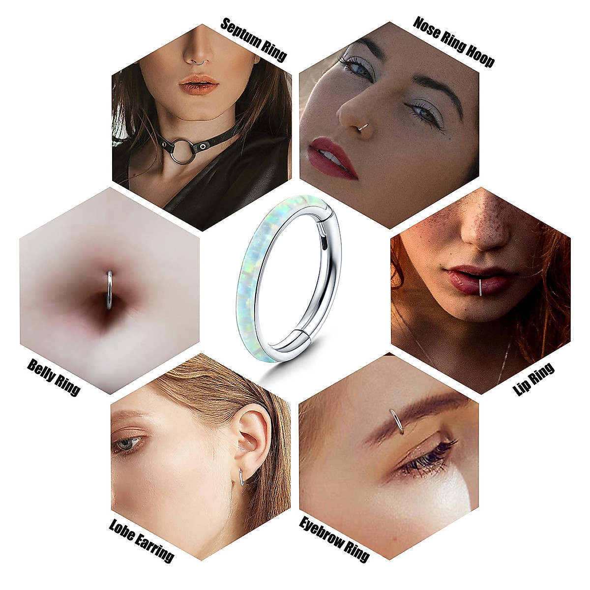 Sanfenly 14G Belly Button Rings 316L Surgical Steel Belly Ring Hoop Clear CZ Opal Navel Rings Hoop Clicker Segment Belly Piercing Jewelry Gold Silver Tone 8mm 10mm 12mm