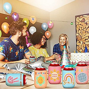 Zhehao 24 Pcs Retro Bachelorette Can Cooler Sleeves Neoprene Can Sleeves Insulated Beverage Sleeves Party Favor for Bridal Shower Groovy Party Decorations Party Supplies, 12 Styles