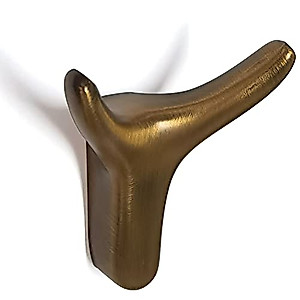 Exxacttorch 2 Pack Bull Horn Wall Mounted Hat Towel Bag Hanger, Traceless Decorative Art Coat Hooks, Solid Zinc Alloy Wall Hooks Double Prong Holder for Keys, Umbrella, Matte Brass