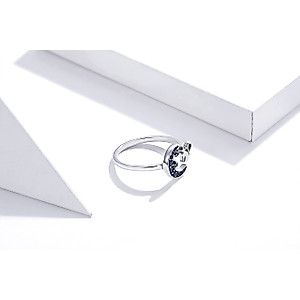 RUKYF 925 Sterling Silver Cubic Zirconia Cat Star Moon Butterfly Ring Cute Rings Adjustable Dainty Rings for Women Cat Gifts for Cat Lovers