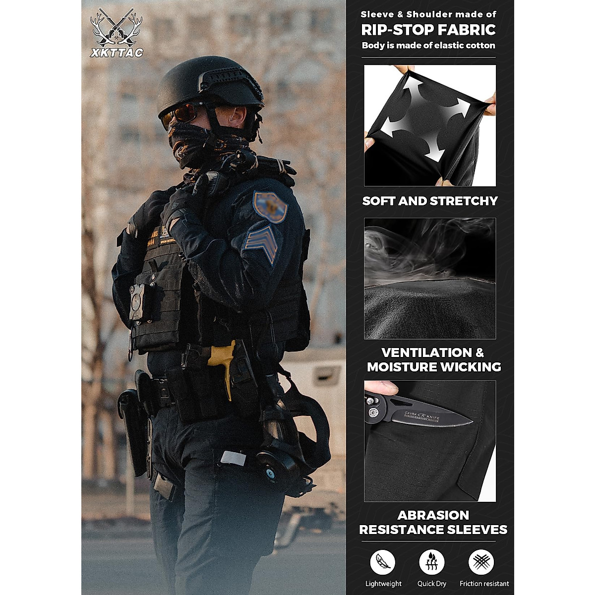 XKTTAC G3 Combat Tactical Shirt for Men with 2-4 Pockets Airsoft-Military-Paintball-Camping Gear Multicam Army BDU TOP Security Clothes（Black/2 Pockets，M）