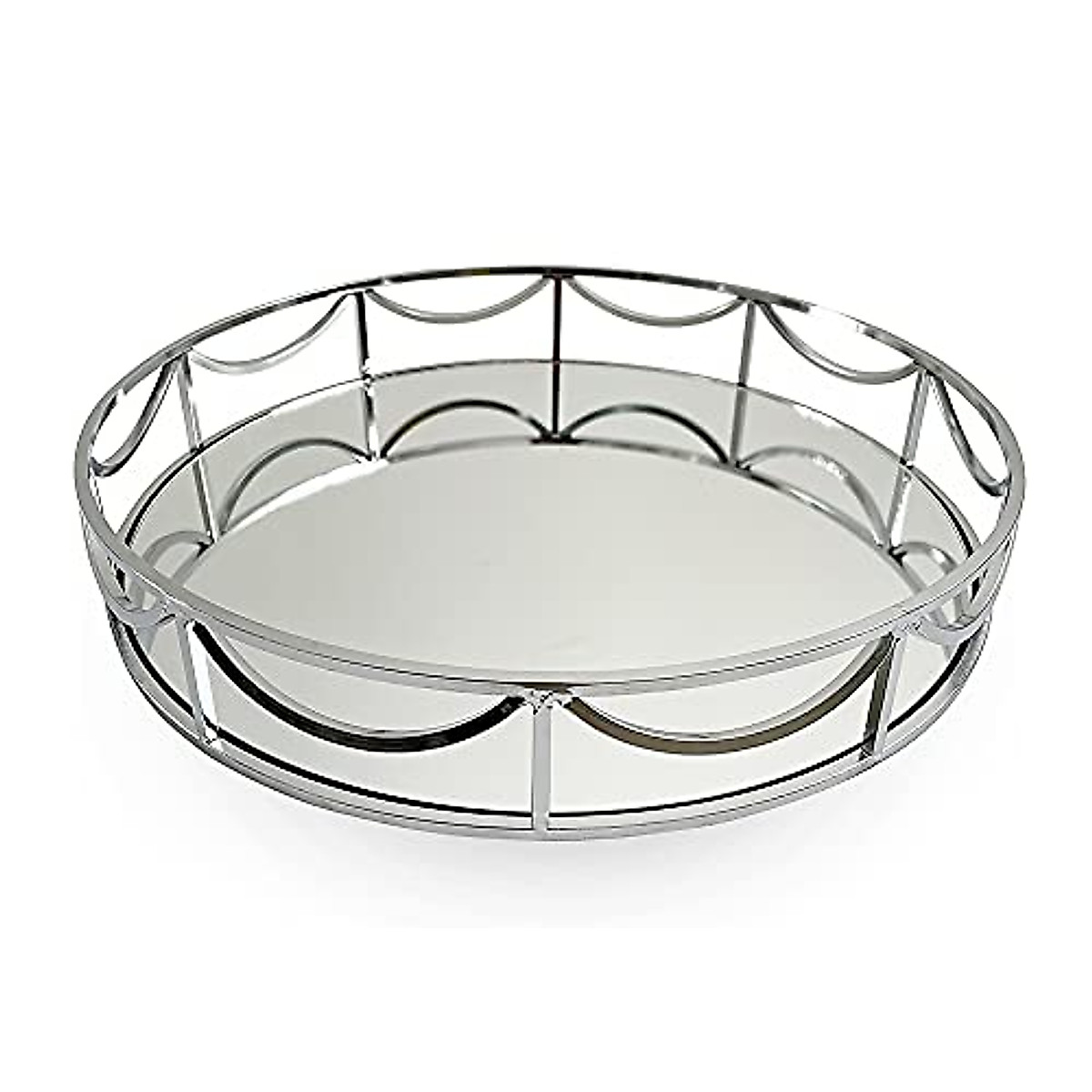 Glass Mirror Tray with Silver Metal Frame Ideal Glass Tray for Vanity, Makeup, Perfume Organizer, Decorative Silver Tray, Table Centre Piece, Vanity Dresser Mirrored Tray, Serving Tray by Cube Home.