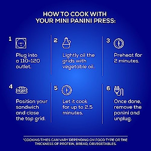 Universal Mini Panini Press 850W, Breakfast Sandwich Maker, Mini Grill, Non-Stick 9"x6" Grids | Fit Food of Up to 2" Thick, Perfect for Grilled Cheese, Panini, Burgers, Sausages, and Vegetables