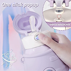 Kawaii Water Bottle with Straw: 17oz Cute Water Bottles, Stainless Steel Water Bottle with Stickers and Adjustable Strap, Portable Cartoon Astronaut Thermos for School Outdoor Sports Travel (Purple)