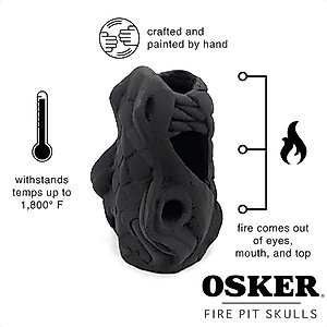 OSKER Dragon | Ceramic Fireproof Fire Pit Skull Log for Bonfire, Campfire, Fireplace, Firepit | Halloween Decor | for Gas, Propane, or Wood Fires - Black
