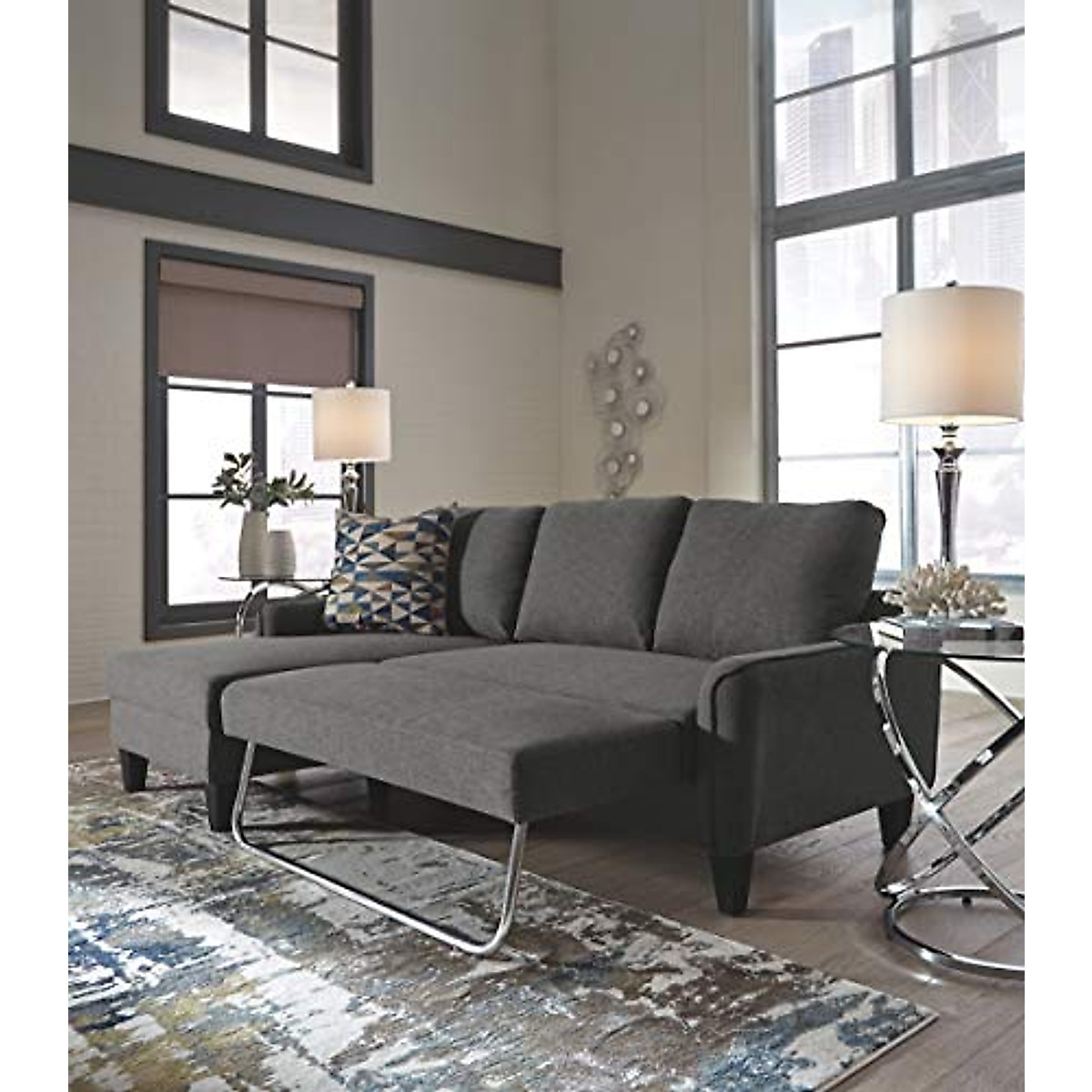 Signature Design by Ashley Jarreau Contemporary Sofa Chaise Sleeper Chofa, Gray