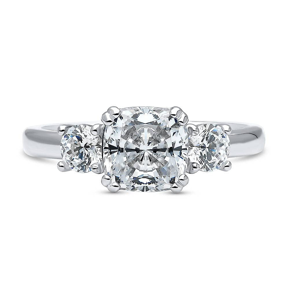 BERRICLE Sterling Silver 3-Stone Wedding Engagement Rings Cushion Cut Cubic Zirconia CZ Promise Ring for Women, Rhodium Plated Size 9