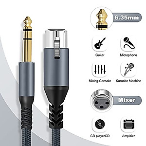 Twozoh XLR Female to 1/4 TRS Cable 15FT, Braided 6.35mm Stereo Jack Balanced to 3pin XLR Microphone Cable