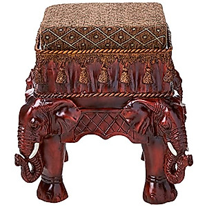 Design Toscano Maharajah Elephants Indian Decor Upholstered Footstool, 13 Inches Wide, 13 Inches Deep, 13 Inches High, Handcast Polyresin, Wood Tone Finish