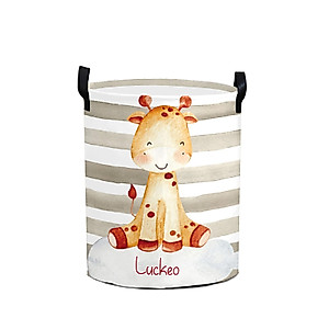 Safari Cute Giraffe Personalized Laundry Basket Clothes Hamper Storage Handle Waterproof, Custom Collapsible Large Capacity , for Bedroom Bathroom Toy Decoration