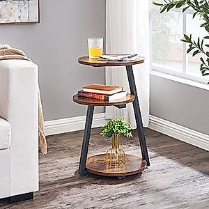 BEWISHOME Round End Table Side Table with Metal Frame, Accent Table Nightstand Bedside Table with 3-Tier Shelves, Small Table for Living Room Bedroom Couch Table Patent ID29897359 Rustic Brown KTZ41Z