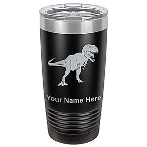 LaserGram 20oz Vacuum Insulated Tumbler Mug, Tyrannosaurus Rex Dinosaur, Personalized Engraving Included (Black)