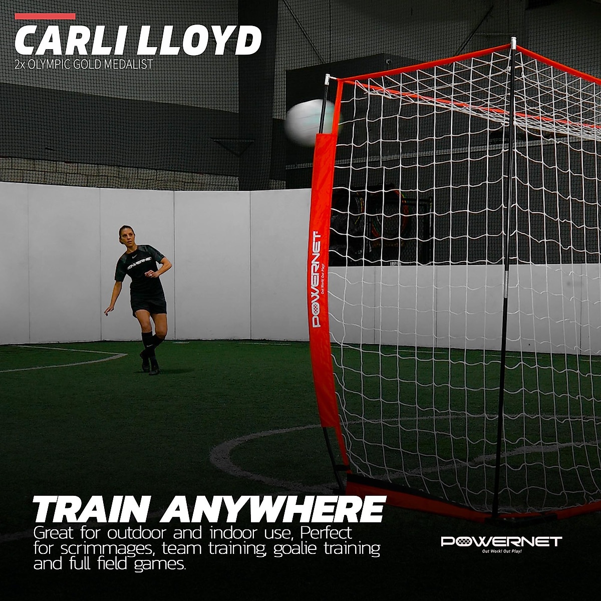 PowerNet Carli Lloyd Soccer Goal | Portable Net Collapsible Metal Base | Quick Setup Ultra Portable | Full Size Framed Soccer Goal | 1 Goal + 1 Carry Bag (12X6 FT)