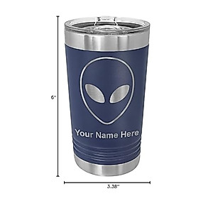 LaserGram 16oz Vacuum Insulated Pint Tumbler, Alien Head, Personalized Engraving Included (Navy Blue)