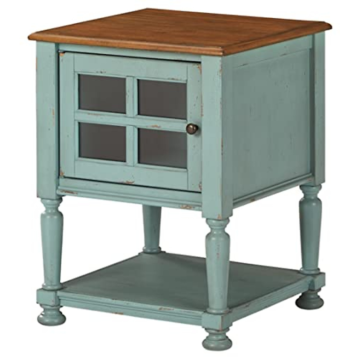 Signature Design by Ashley Mirimyn Farmhouse Accent Cabinet End Table, Teal & Brown