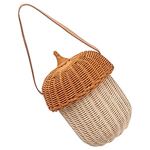 Zerodis Kids Rattan Storage Basket, Cute Photography Props Exquisite Hand Woven Decorative Rattan Basket Bag Acorn Shaped for Home (Large Handbag)