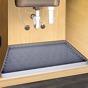 Capon Under Sink Mat for Cabinet, 22"x34" Silicone Waterproof Kitchen Cabinet Tray, Cabinet liner holds over 3.3 Gallons, Cabinet Protector, for Drips Leaks Spills