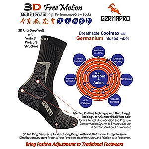 Men's Breathable Hiking Work Boot Socks w/Anti-Stress Moisture Wicking Germanium & Coolmax Fiber Lite-Compression 1/2 pr (X-Large, Brown)