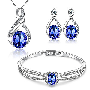 Menton Ezil Fashion Jewelry Charming Nobile Blue Sapphire Jewelry Set For Women 18K White Gold Plated Jewelry Set Bracelet Necklace and Earrings set with september birthstone(Sapphire Blue)