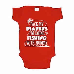 Pack My Diapers I'm Going Fishing with Mommy Baby One Piece 12 mo Red
