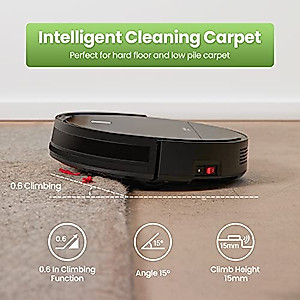 Enther Robot Vacuum Cleaner, Robotic Vacuum Cleaner with Gyro Navigation, 2600mAh, 120mins Run Time, Super-Thin, 6 Clean Modes, Self-Charging for Pet Hair Hard Floors, Carpet, Black