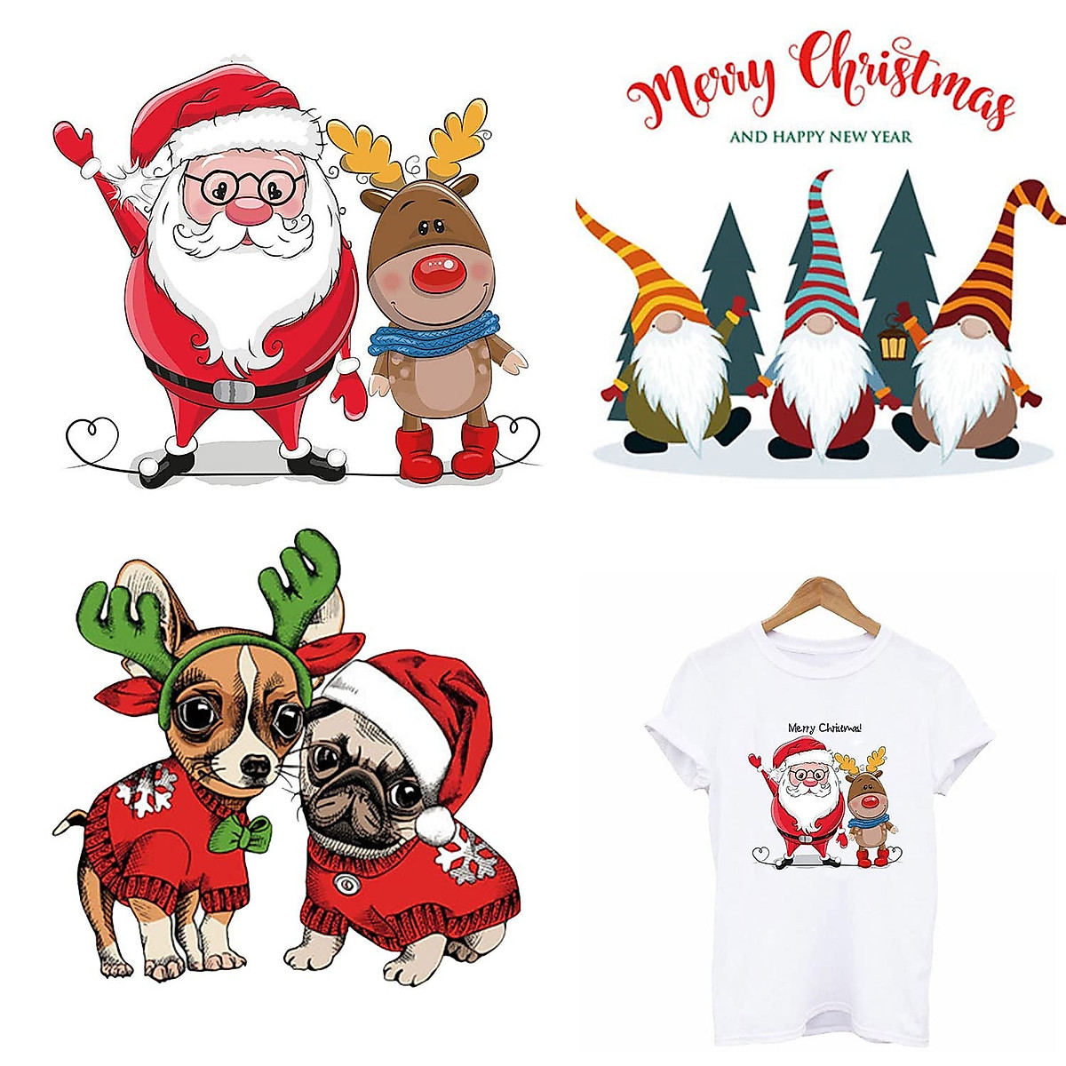 Christmas Iron on Patches Santa Claus Elk Iron on Stickers Decals Washable Heat Transfer Appliques for Jacket Jeans Clothing Decorations clothes Accessories DIY Crafts Party Favors Decors 3 sheets