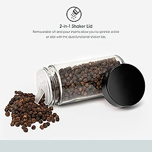 Tafts ROUND Glass Spice Jars & Bottles l 33% Thicker - 12 Pcs Glass Spice - 3 oz or 4oz Empty Glass Spice Seasoning Containers l Shaker Lids and Airtight Caps l Aluminum Finish (Round, Black)