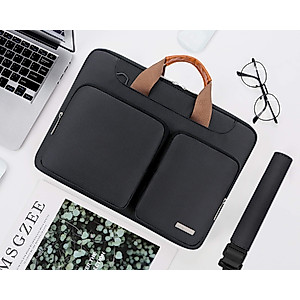 Lacdo 360° Protective Laptop Shoulder Bag for 15 inch New MacBook Air M3 A3114 M2 A2941 2024-2023, 15 inch MacBook Pro A1990 A1707, Dell XPS 15 Plus 2022-2020 Computer Bag, Water-Resistant, Black