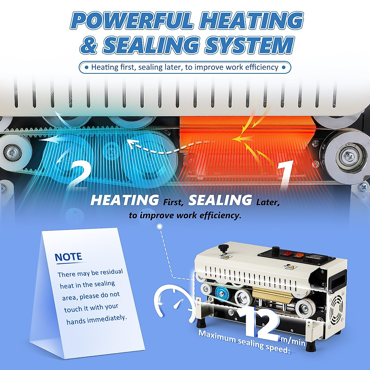 Frifreego Commercial Heat Sealer Machine, Automatic Continuous Band Sealer, Temp&Speed Adjustable, Horizontal Bag Sealing Machine for Plastic Packing Bags, Desktop Beige