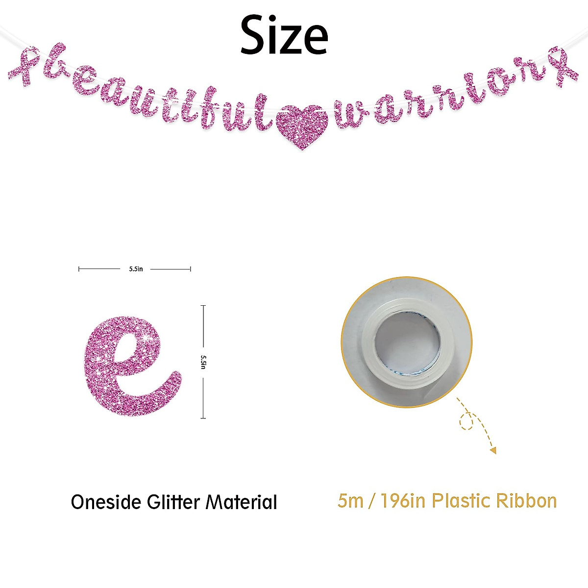 Beautiful Warrior Banner, Breast Cancer Awareness Party Decoration, Cancer Free Party Garland, Breast Cancer Pink Ribbon Sign Survivor Party Decoration Supplies - Pink Glitter