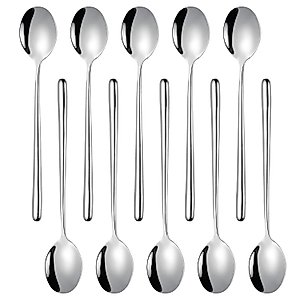 Miupoo Spoons,Stainless Steel Long handled soup spoons,Silver,10 Piece (8.7x1.6 Inches)