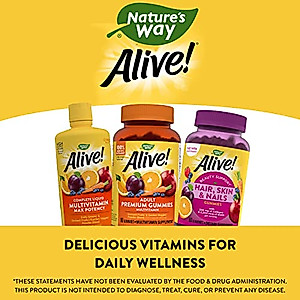 Nature’s Way Alive! Hair, Skin & Nails Gummies, Collagen & Biotin, Antioxidant Vitamins C & E, Strawberry Flavored, 60 Gummies