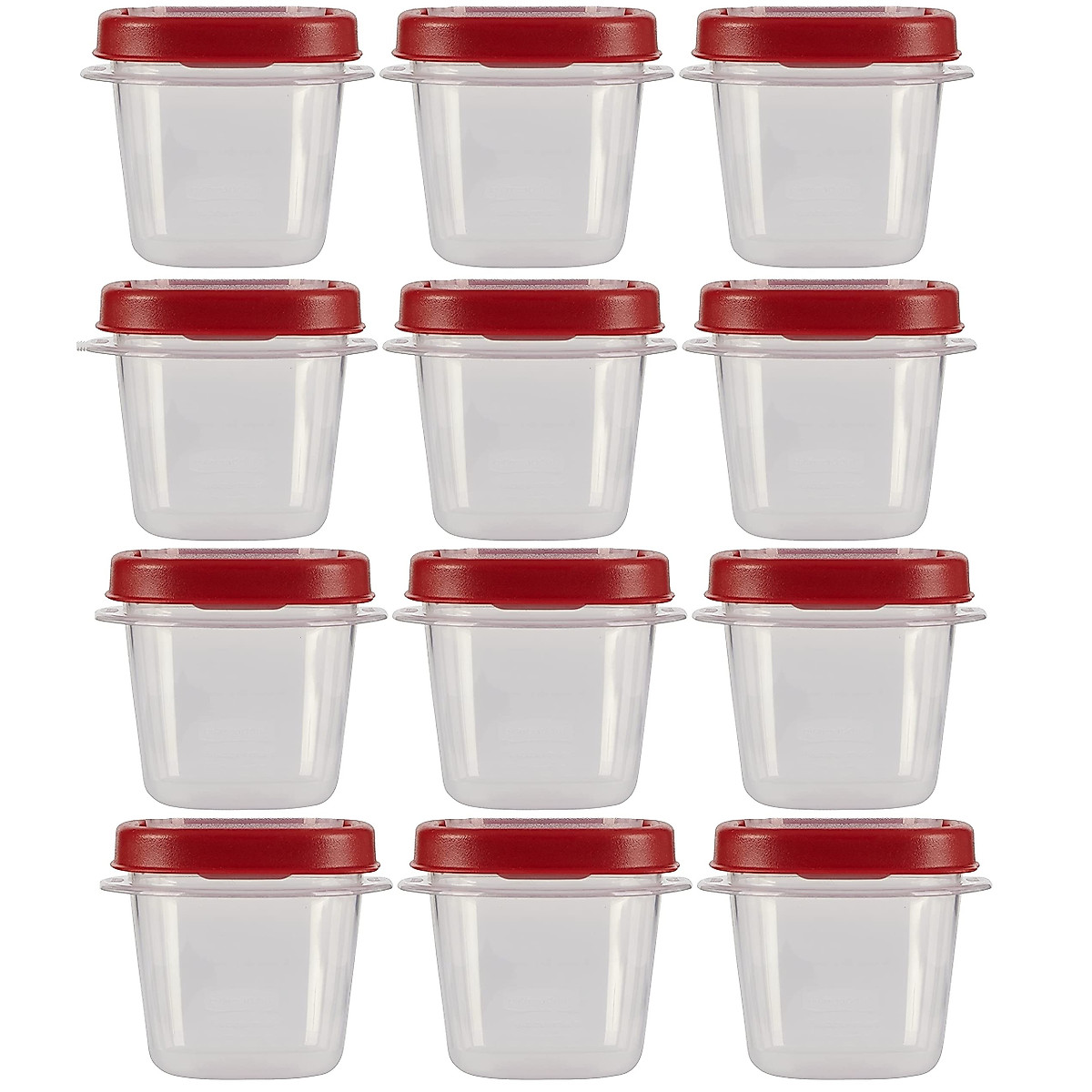 Rubbermaid Easy Find Lids Food Storage Containers, 0.5 Cup, Clear With Red Lids 12 Pack (12 Cups)