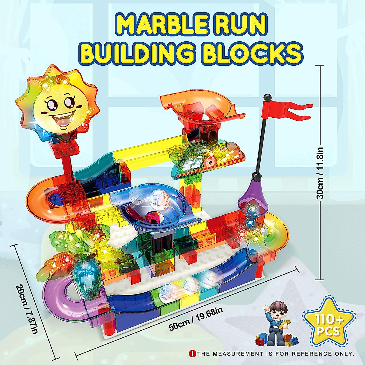 KooQii Glowing Marble Run STEM Toys for Kids,Marble Maze Learning & Education Toys Building Blocks Ages 4-8 Year Old with 2 Marbles Birthday Gifts for Boys and Girls 110PCS