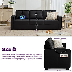 TYBOATLE Black Faux Leather Sofa Couch Sectional Couches for Living Room, 3 Piece Living Room Set Furniture Comfy Modular Convertible Sofas, Home Office Sofa Set for Apartment Small Space (1+2+3)