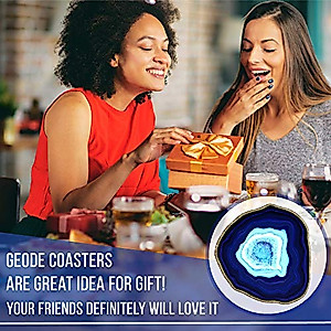 BedRock Blue Agate Coasters for Drinks - Set of 4 - Brazilian Geode Decor - (4"-4.5" Blue)