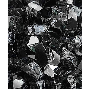NUPICK 20 Pound Fire Glass, 1/2 Inch Reflective Fire Glass, Fit with Fire Pit Glass and Fireplace Glass, Black