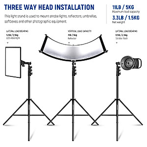 NEEWER 9.8ft/3m Air Cushioned Light Stand, Heavy Duty Metal Photography Tripod Stand with 1/4" to 3/8" Reversible Spigot, 3 Way Mounting Interface & Metal Locking Knobs, Max Load 5.5lb/2.5kg