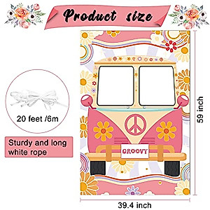 Hippie Photo Booth Props, Hippie Bus Prop Groovy Bus Photo Booth for 60'S 70'S Party, Hippie Party Decorations, Daisy Bus Photo Prop Two Groovy Birthday Decor, Groovy Photo Booth Frame - 59 × 39.4 in