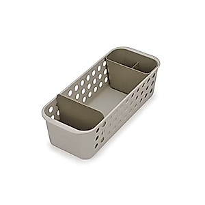 Joseph Joseph EasyStore - Slimline Bathroom essentials Storage Basket Organiser with moveable pot and divider, Ecru