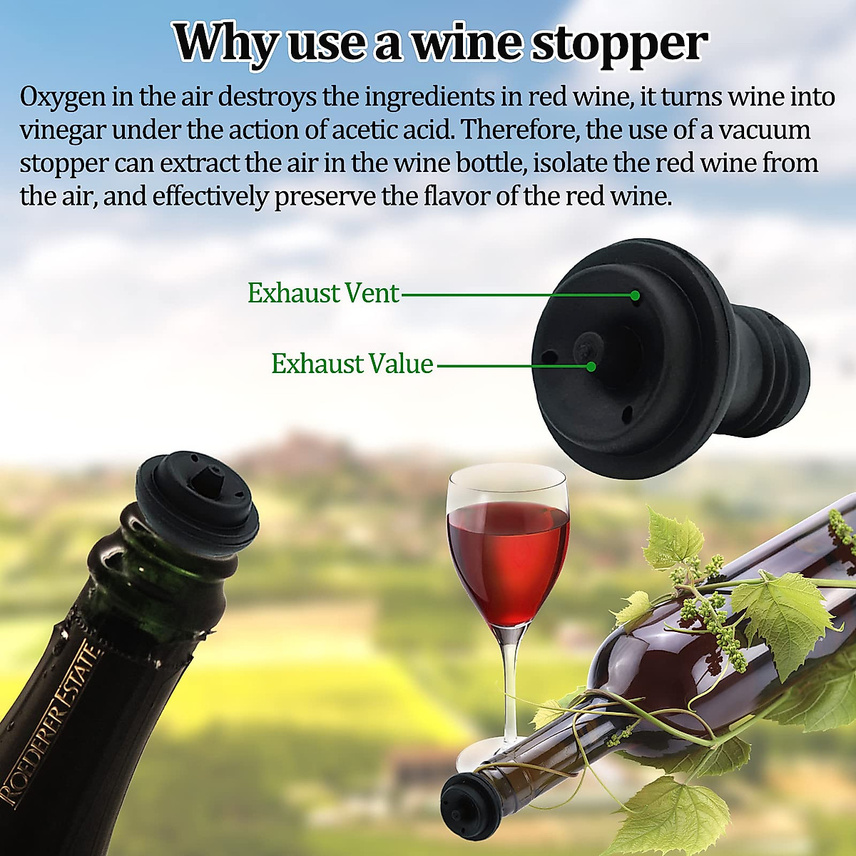 Wine Saver Vacuum Stoppers (15 Pieces), Improved type Resealable Wine Pump Vacuum Stoppers effectively, Maintain The Fresh Flavor of Wine, Suitable for Most Wine Pumps (Black)
