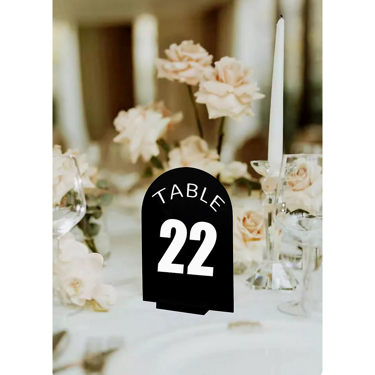 QSONG SHOP 15PCS Acrylic Table Signs with Stands- 5""x7"" Black Arched Acrylic Wedding Numbers and Base,1/8"" Thick Modern Arch Acrylic TableTop Sign for Wedding Reception Event Party (Full Black)