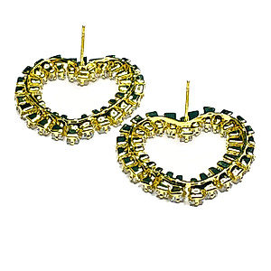 Woke Creations Statement Heart Stud Love Earrings for Women White Cubic Zirconia Baguette Gift Boxed Yellow Gold Setting Hypoallergenic