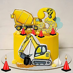 BBTO 6 Pieces Cone Shaped Molded Candles 50 Pieces Plastic Shovel Shape Novelty Spoons Construction Party Supplies Traffic Cones Candles for Birthday Cakes Decorations Toppers Construction